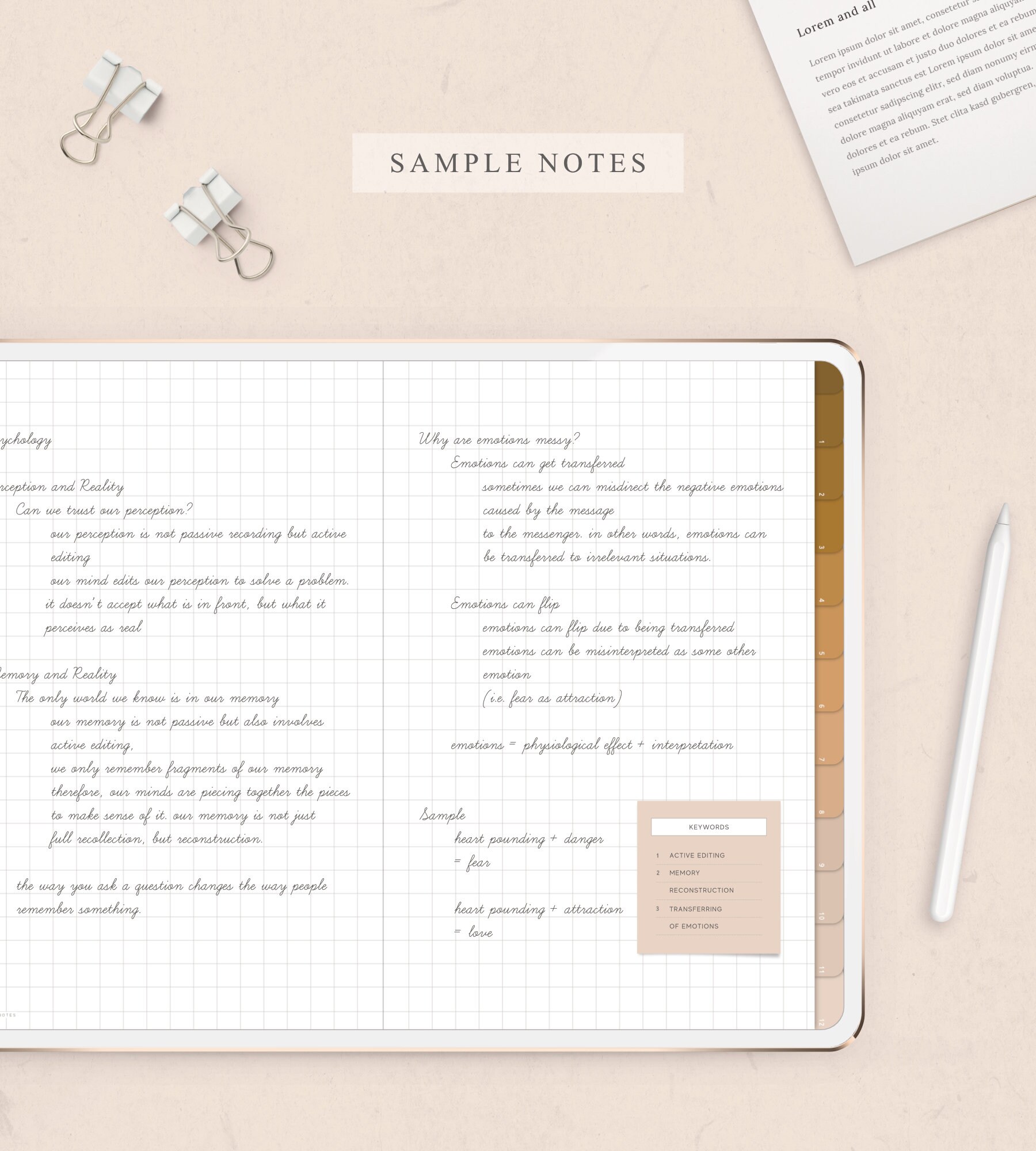 12 Tab Landscape Digital Notebook, Hyperlinked PDF, Lined, Grid, Dotted ...