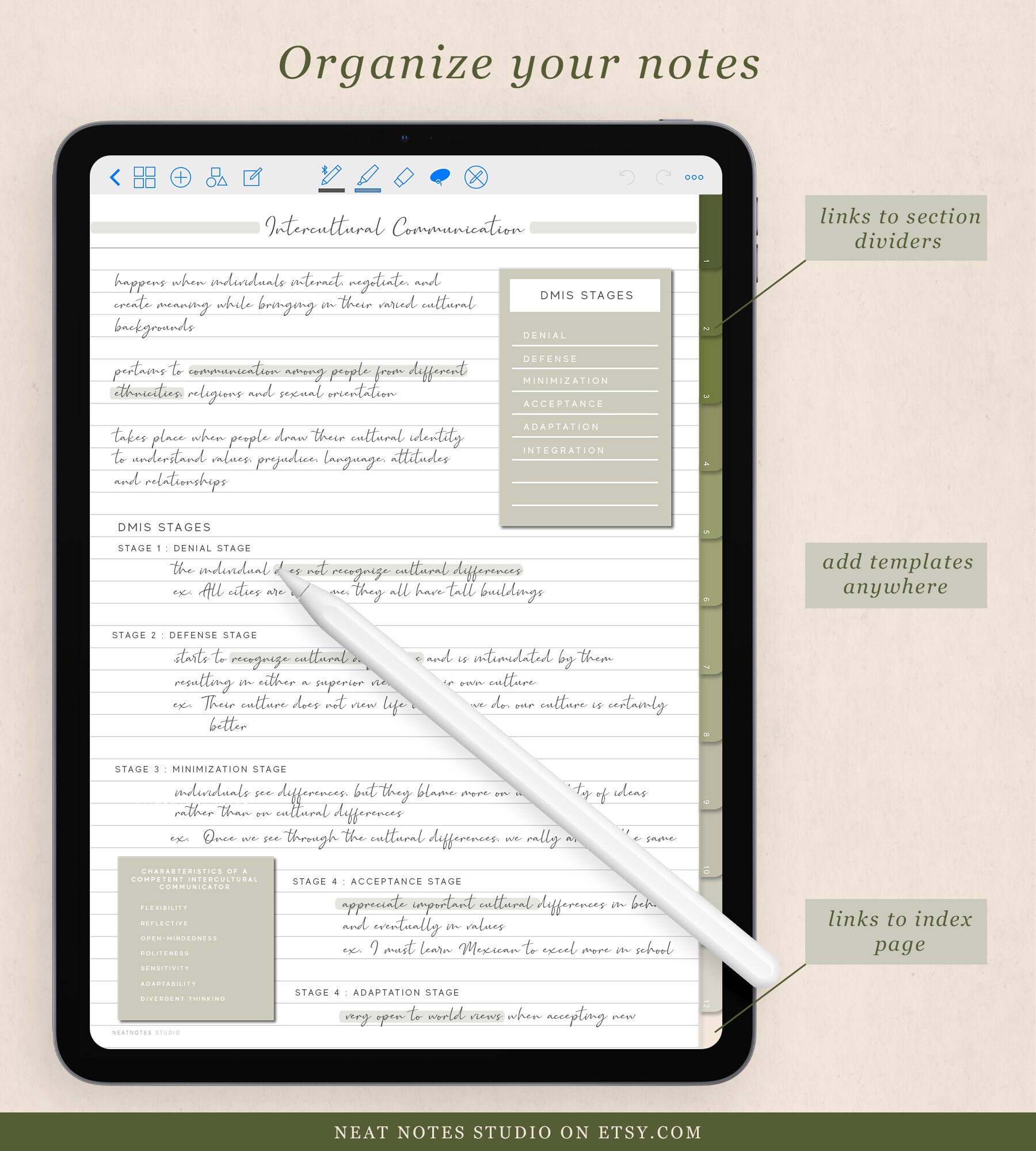 12 Tab Digital Notebook Hyperlinked PDF Lined Grid Dotted - Etsy