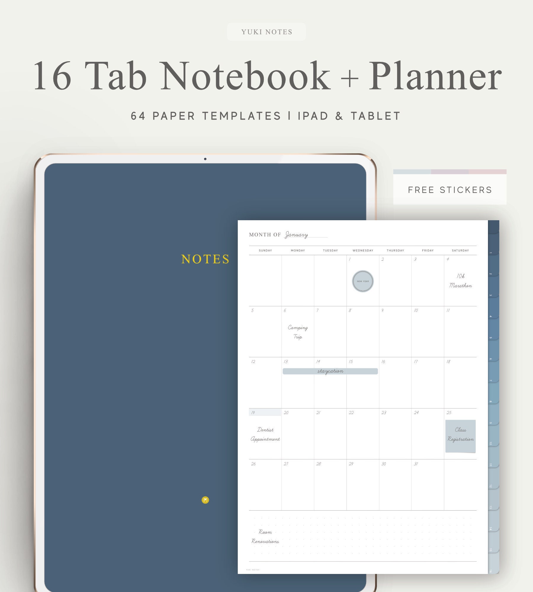 16 Tab Digital Notebook, Hyperlinked PDF, Lined, Grid, Dotted, Blank ...