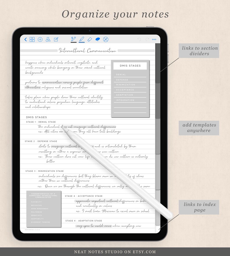 5 Tab Digital Notebook Hyperlinked PDF Lined Grid Dotted - Etsy