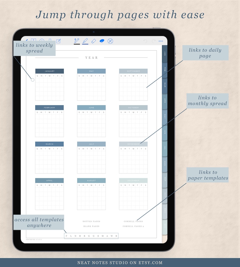 Undated Digital Planner | Goodnotes Template | Hyperlink Tabs | Digital ...