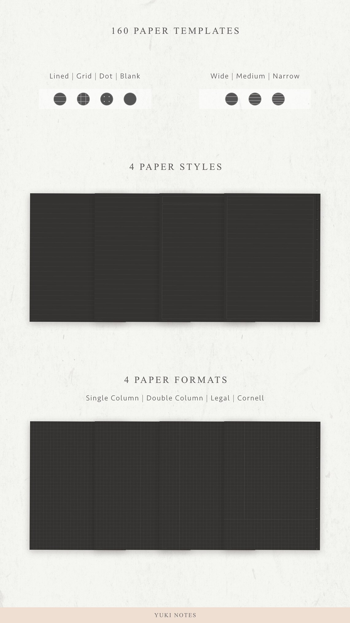 12 Tab Dark Digital Notebook Wide Ruled Goodnotes Template | Etsy