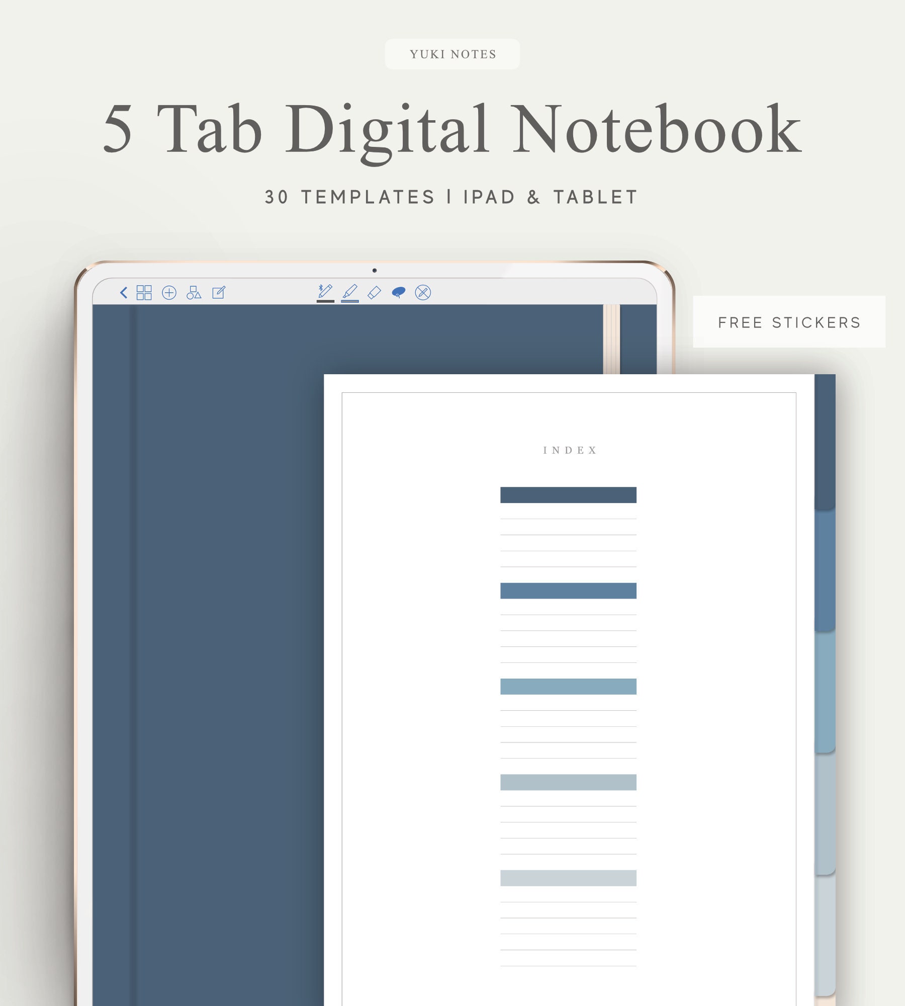 5 Tab Digital Notebook, Hyperlinked PDF, Lined, Grid, Dotted, Blank ...