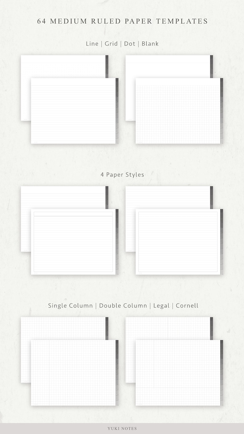 12 Tab Landscape Digital Notebook, Hyperlinked PDF, Lined, Grid, Dotted ...