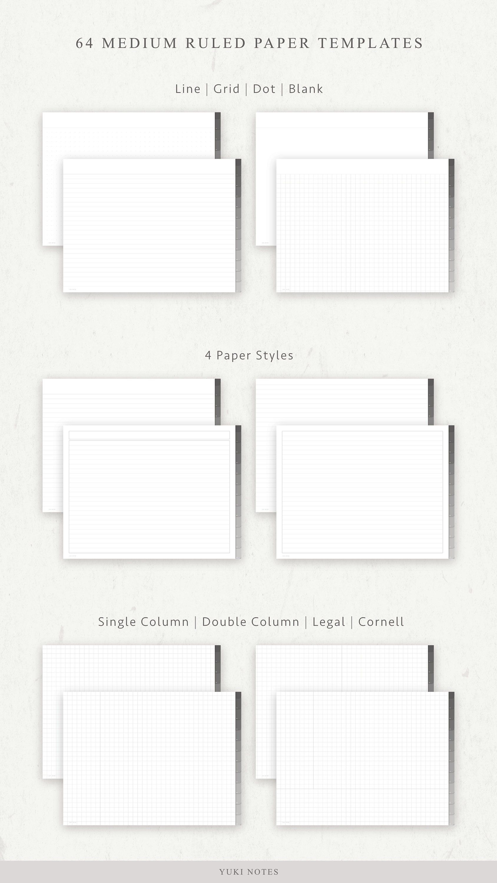 12 Tab Landscape Digital Notebook, Hyperlinked PDF, Lined, Grid, Dotted ...