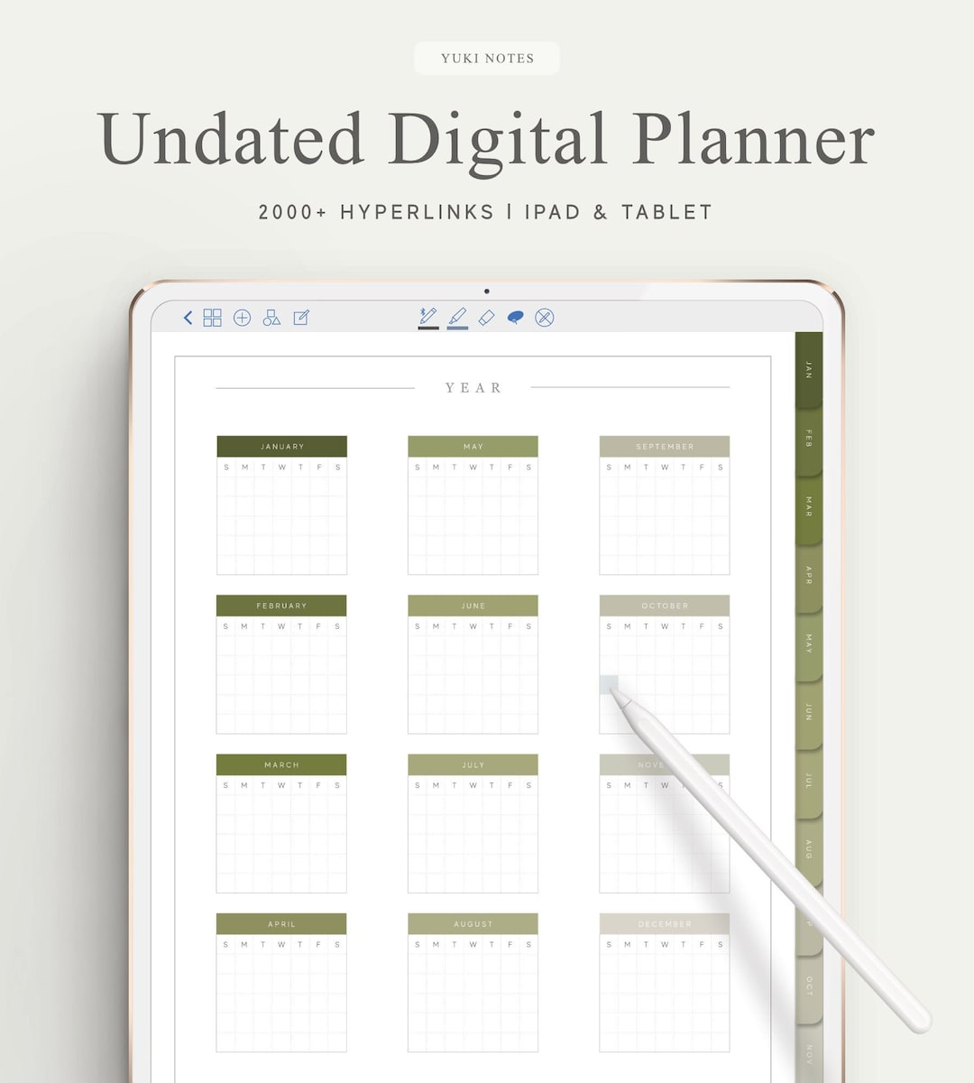 Undated Digital Planner | Goodnotes Template | Hyperlink Tabs | Digital ...
