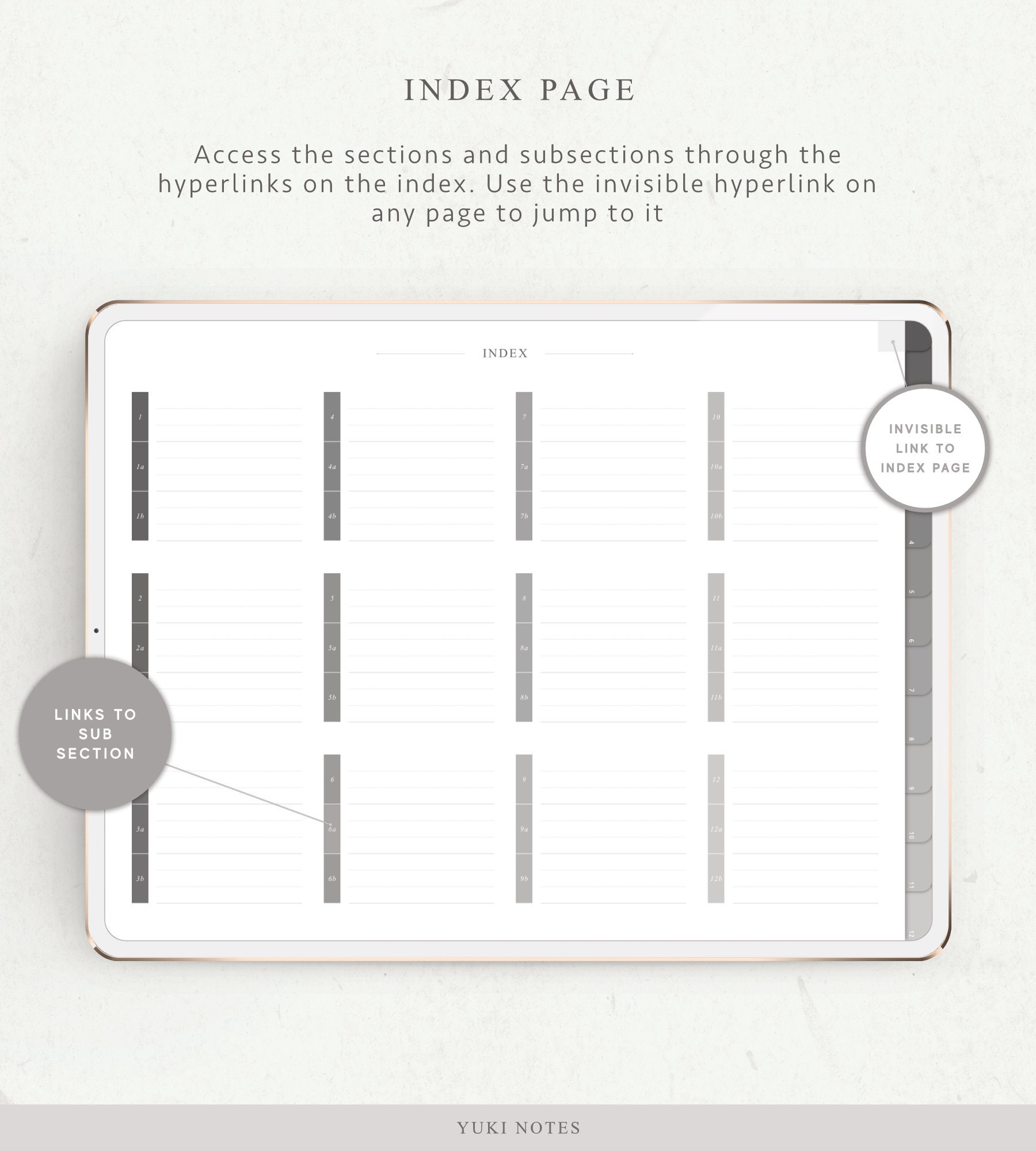 12 Tab Landscape Digital Notebook Hyperlinked PDF Lined - Etsy