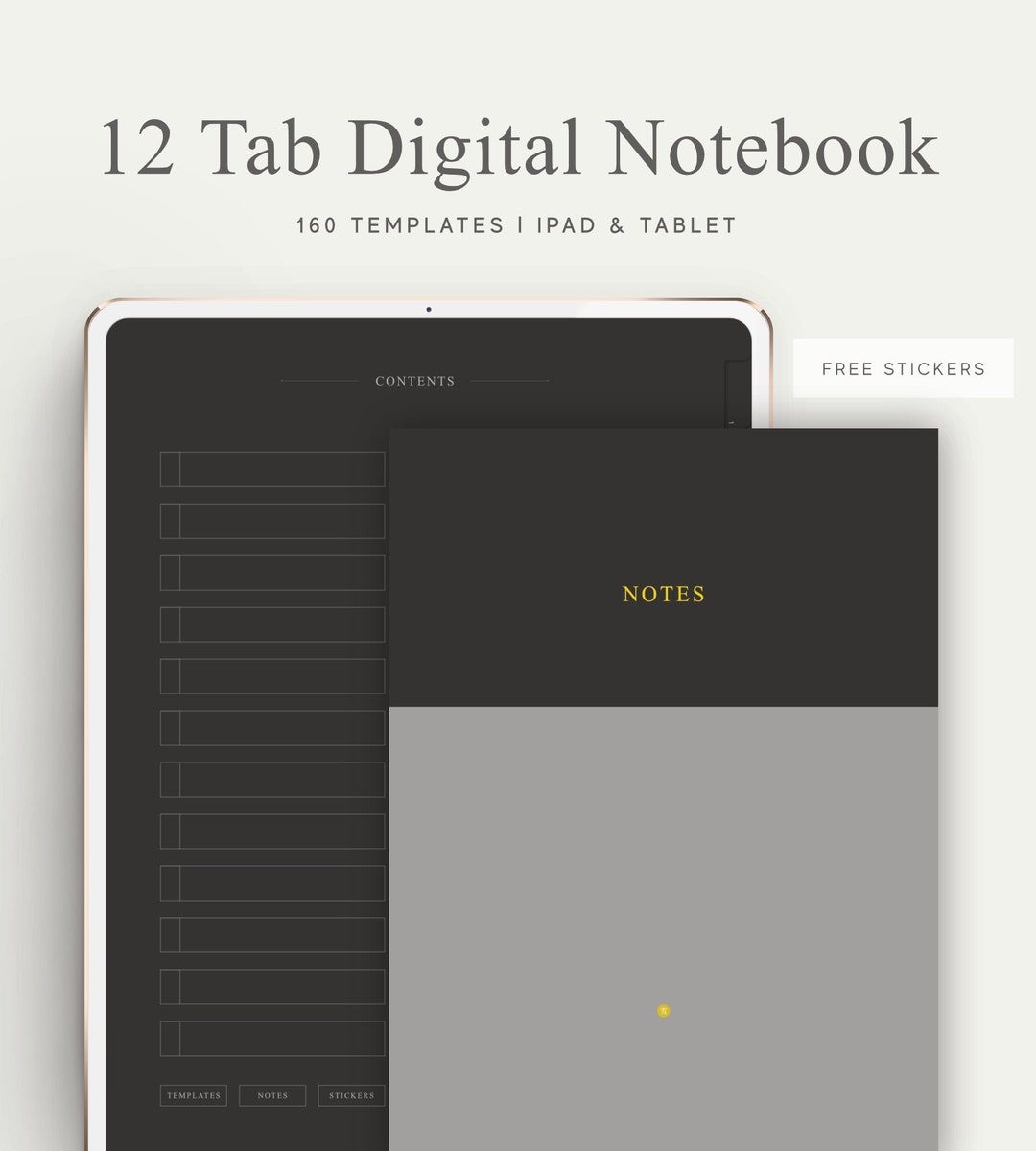 12 Tab Dark Digital Notebook | Wide Ruled | Goodnotes Template ...