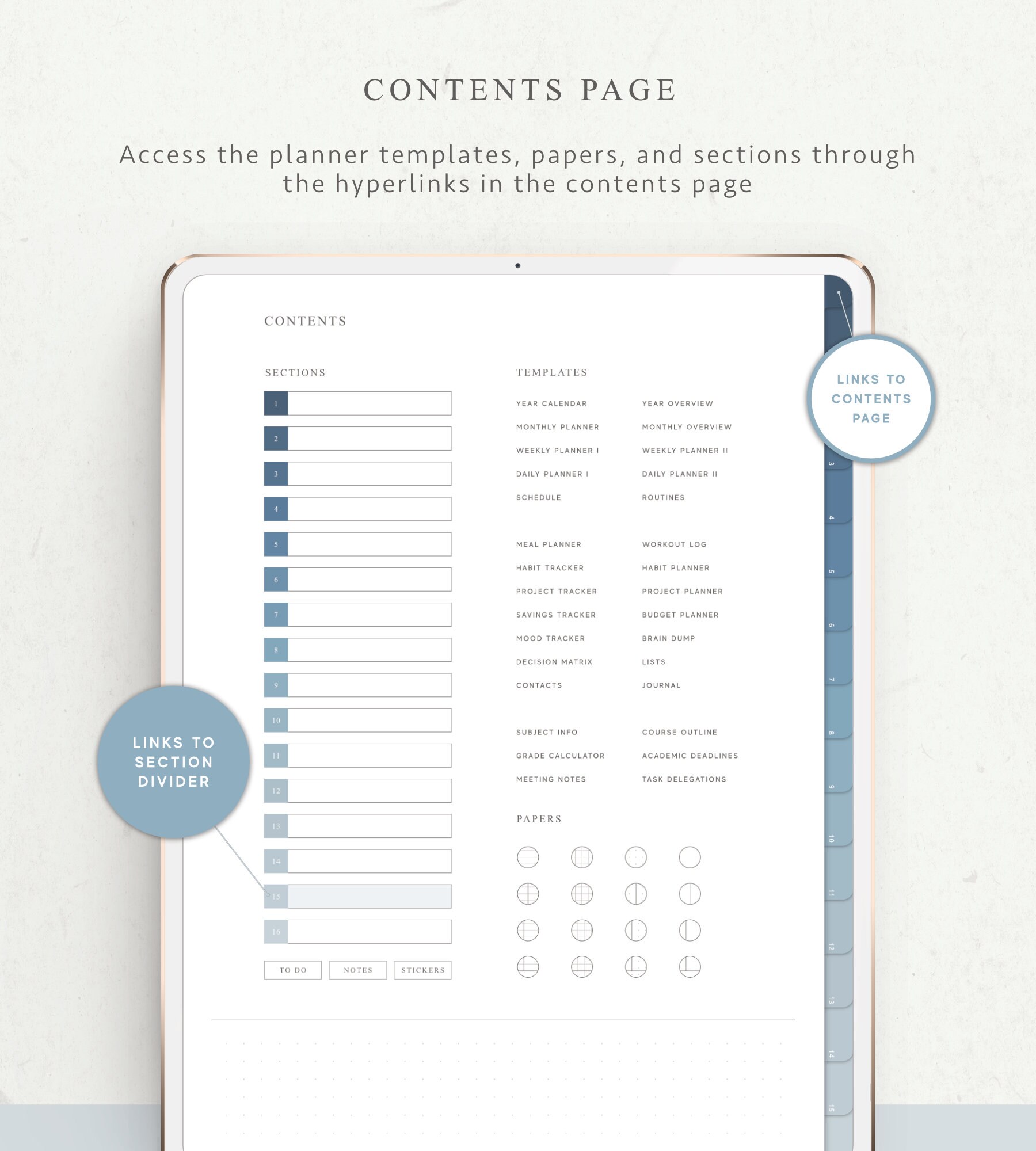16 Tab Digital Notebook, Hyperlinked PDF, Lined, Grid, Dotted, Blank ...