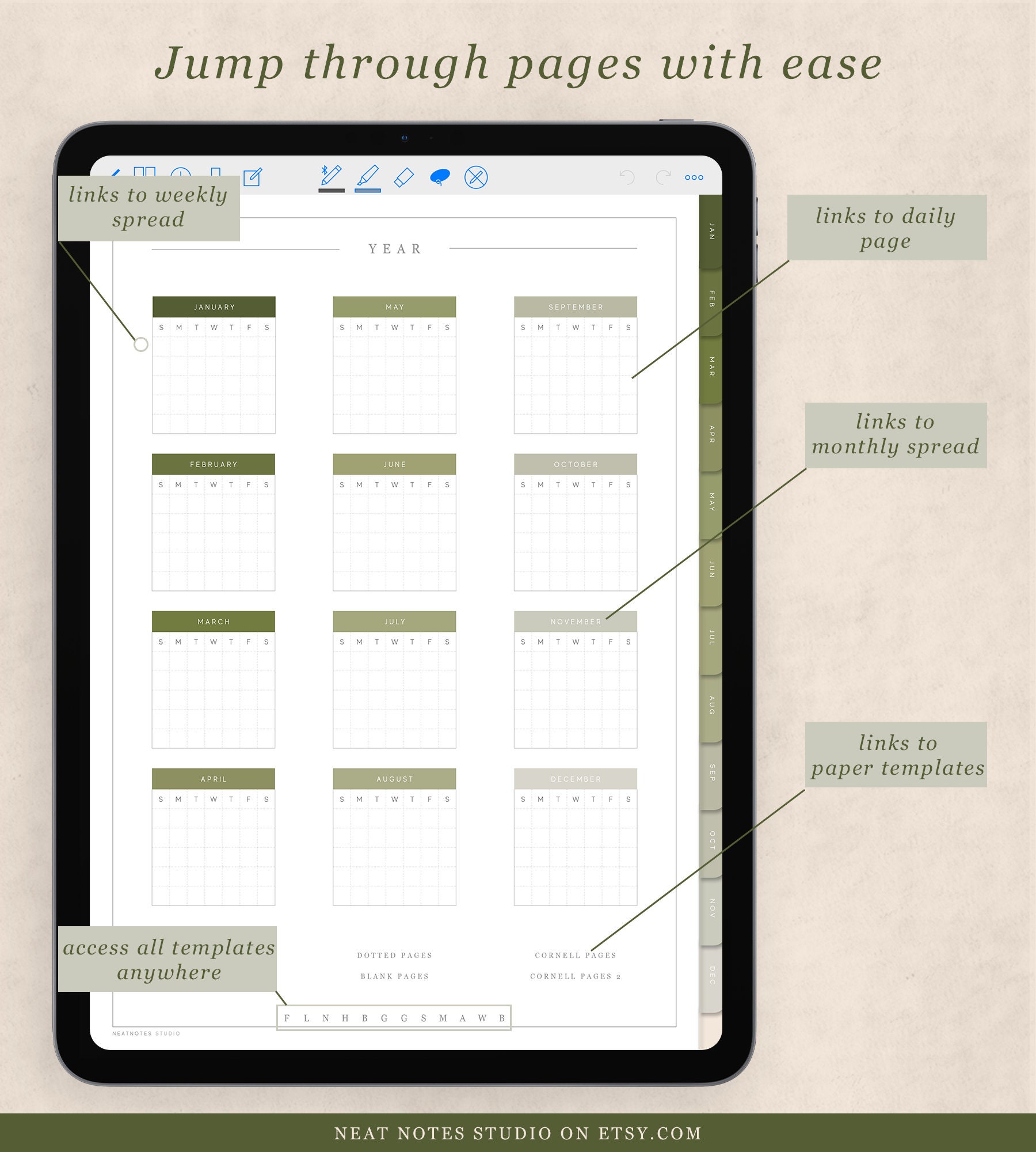 Undated Digital Planner | Goodnotes Template | Hyperlink Tabs | Digital ...