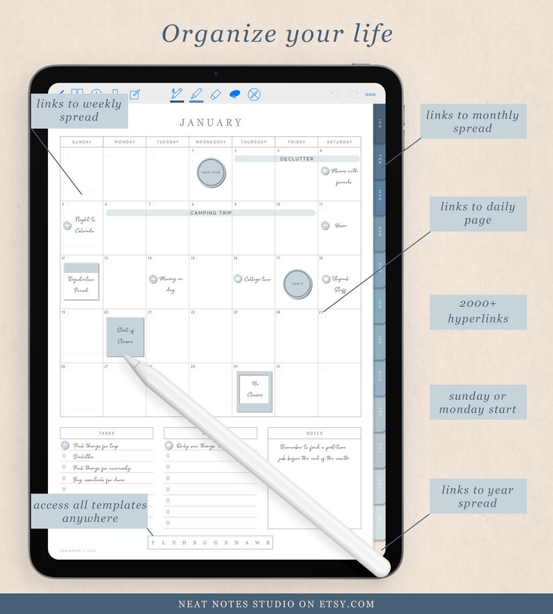 Undated Digital Planner Goodnotes Template Hyperlink Tabs - Etsy