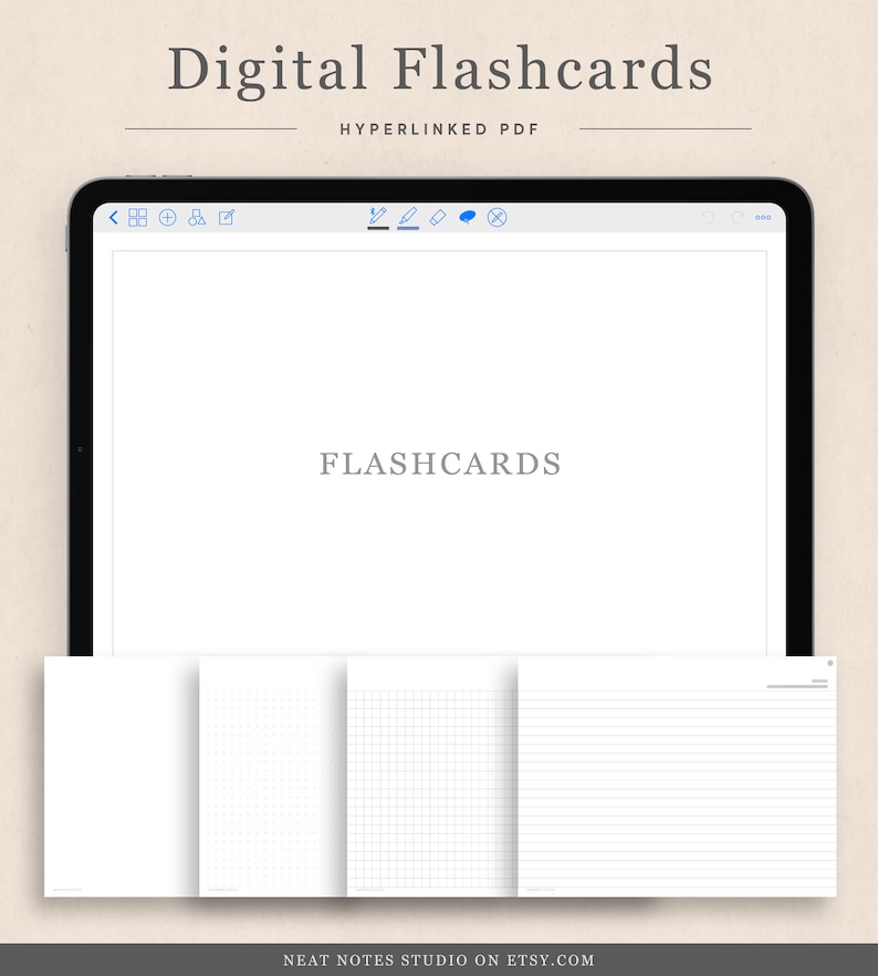 125 Digital Flashcards, Hyperlinked PDF, Lined, Grid, Dotted, Blank ...