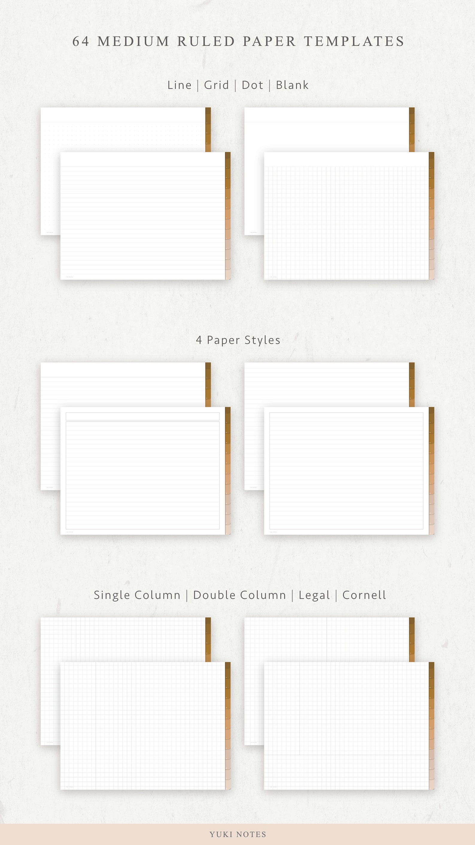 12 Tab Landscape Digital Notebook, Hyperlinked PDF, Lined, Grid, Dotted ...
