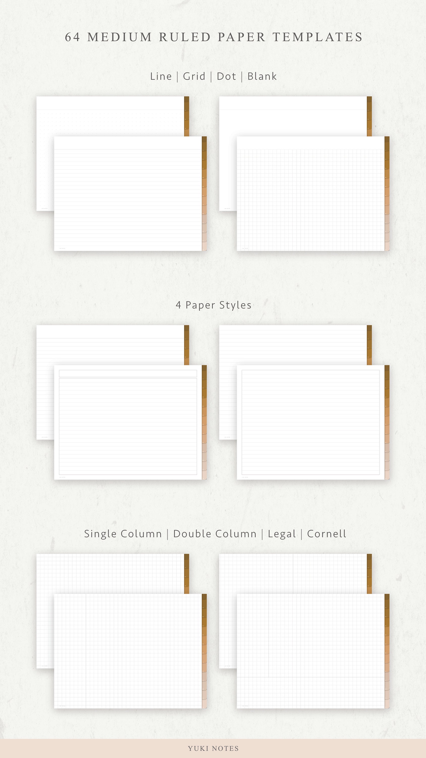 12 Tab Landscape Digital Notebook, Hyperlinked PDF, Lined, Grid, Dotted ...