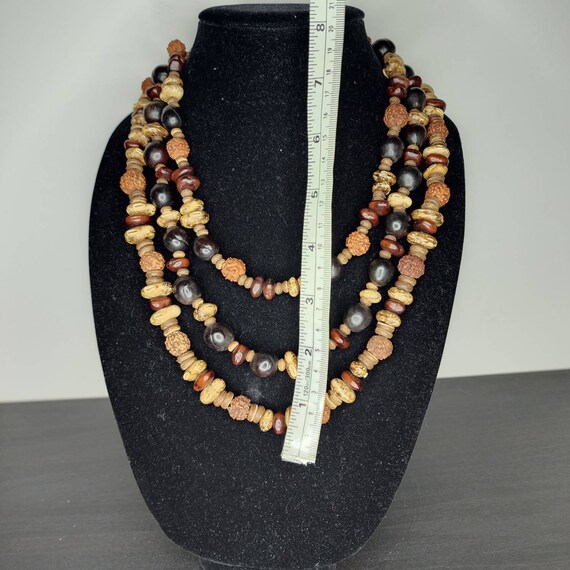 Beautiful vintage beans necklace 3 strand wood… - Gem