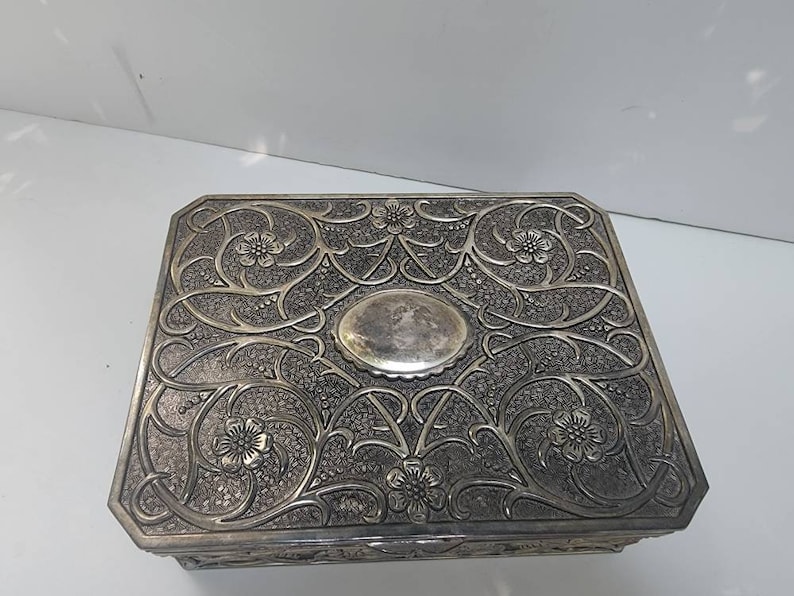 VINTAGE Godinger Jewelry Box Silver Plated Floral Motif Velvet - Etsy
