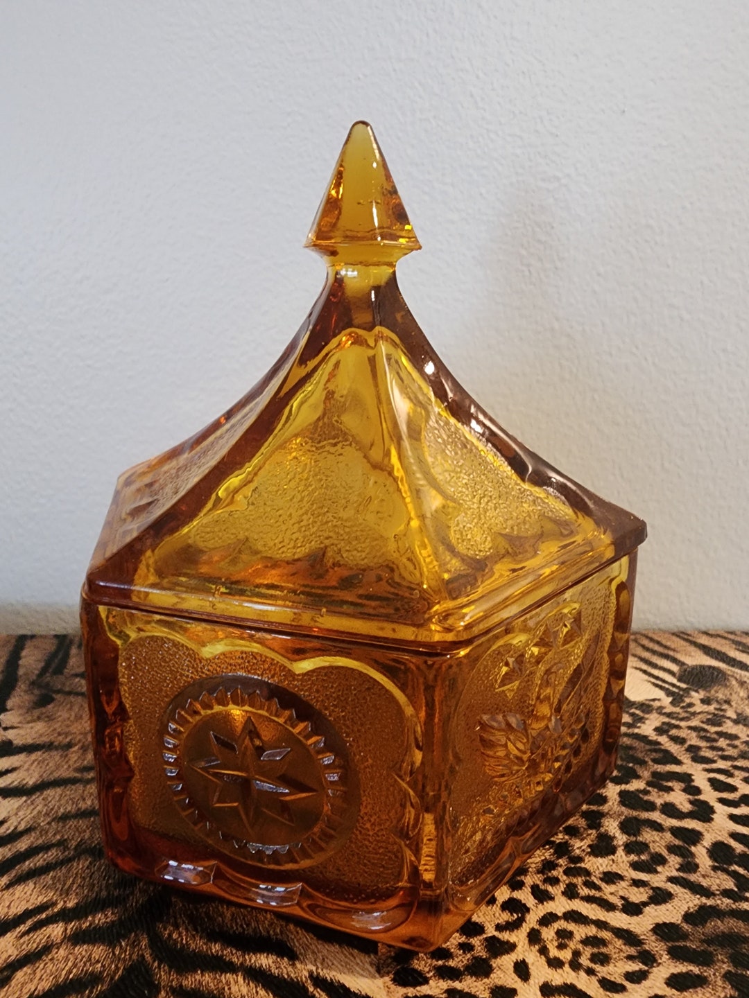 Vintage Tiara Amber Bald Eagle & Stars Covered Candy Dish 6” - Etsy
