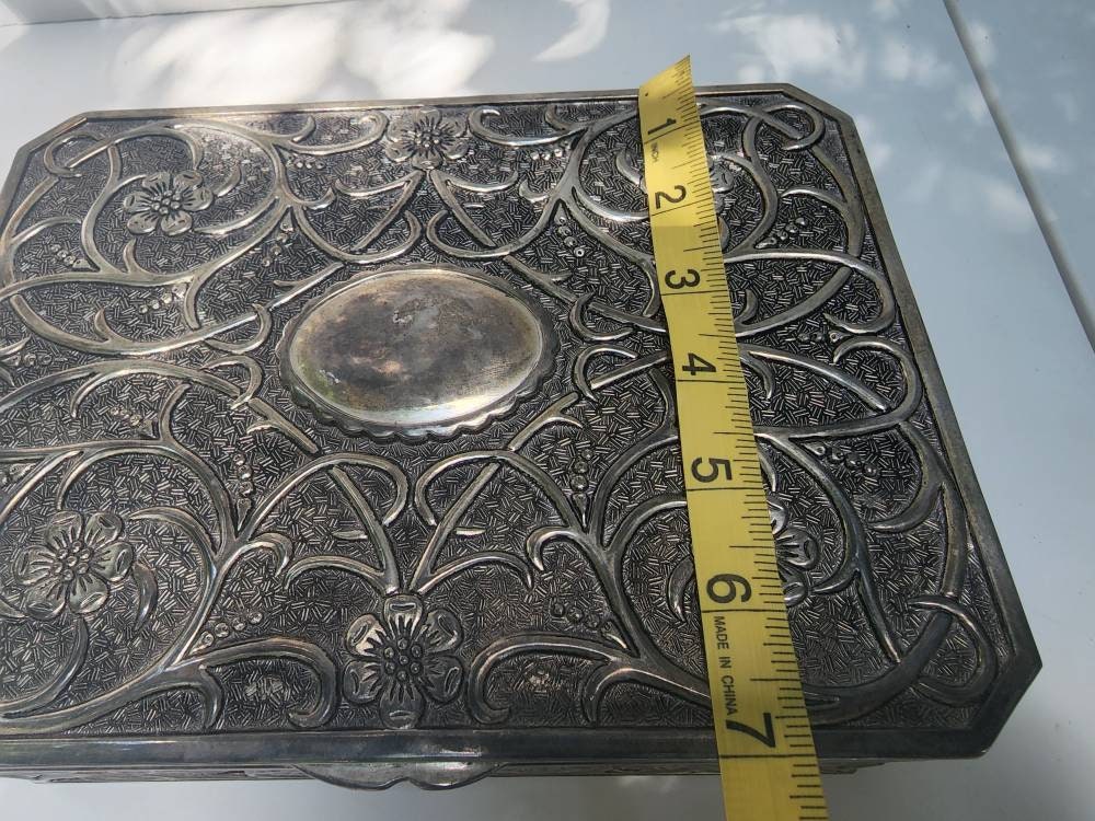 VINTAGE Godinger Jewelry Box Silver Plated Floral Motif Velvet - Etsy