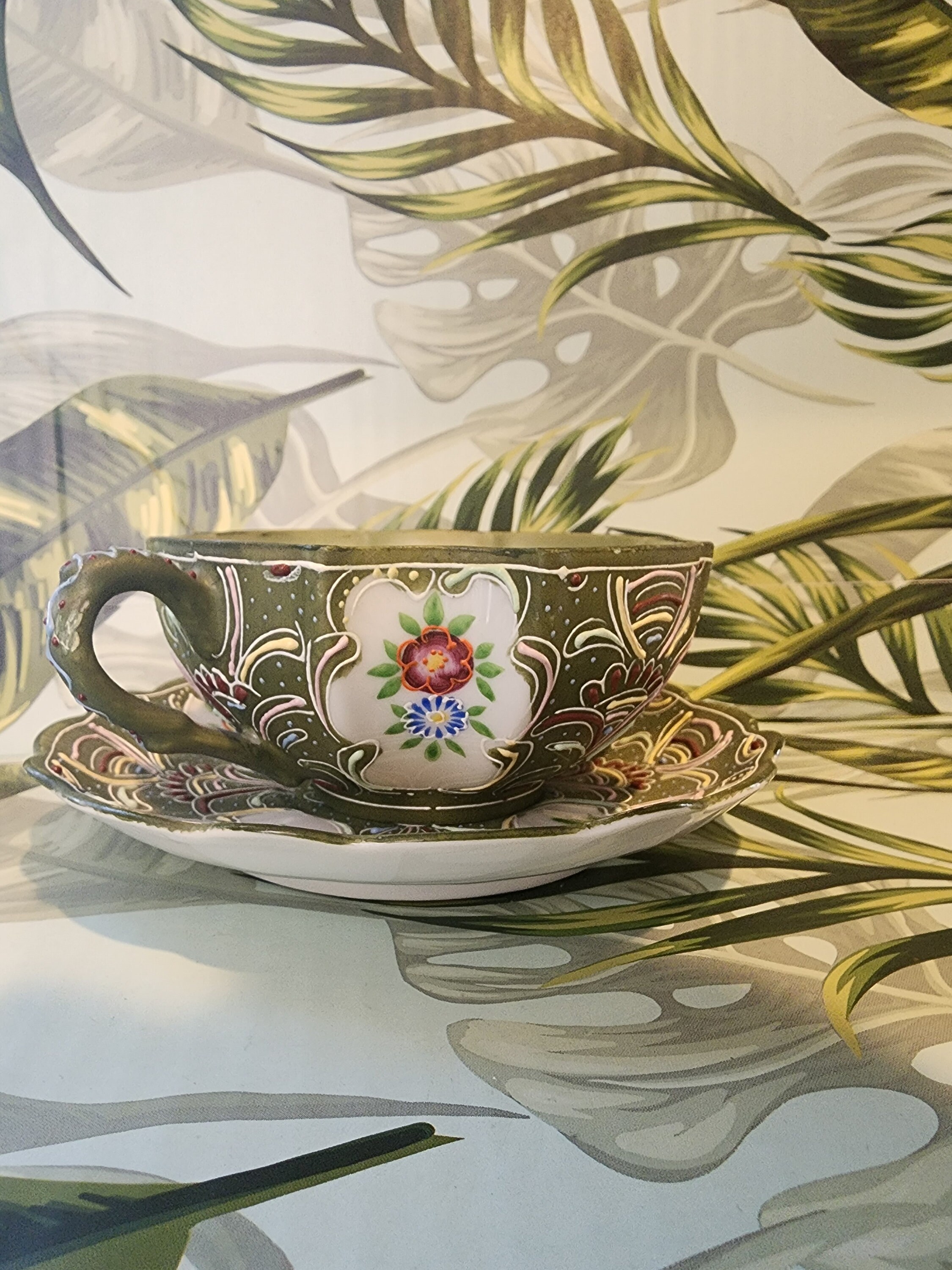 Ardalt Lenwile Green Floral Tea Cup vintage Tea Cups floral Tea Mugs Replacement-home Accents ...