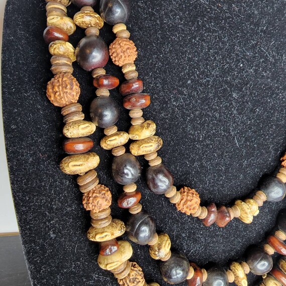 Beautiful vintage beans necklace 3 strand wood… - Gem
