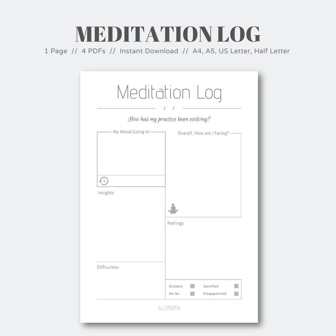 Meditation Log Planner Insert Journal Page Printable | Etsy Meditation Log Planner Insert Journal Page Printable | Etsy