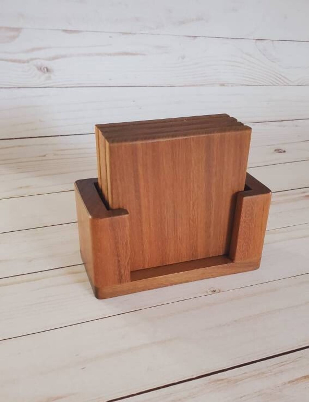 Handmade 4 Pc Set Square Wood Coasters With Holder/ Compact Space ...