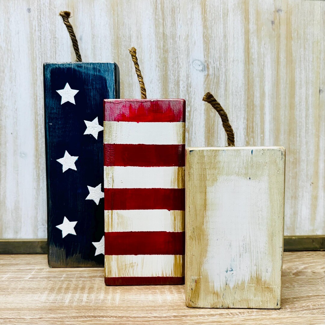Stars and Stripes Wood Decor “firecracker” Set of 3 - Etsy