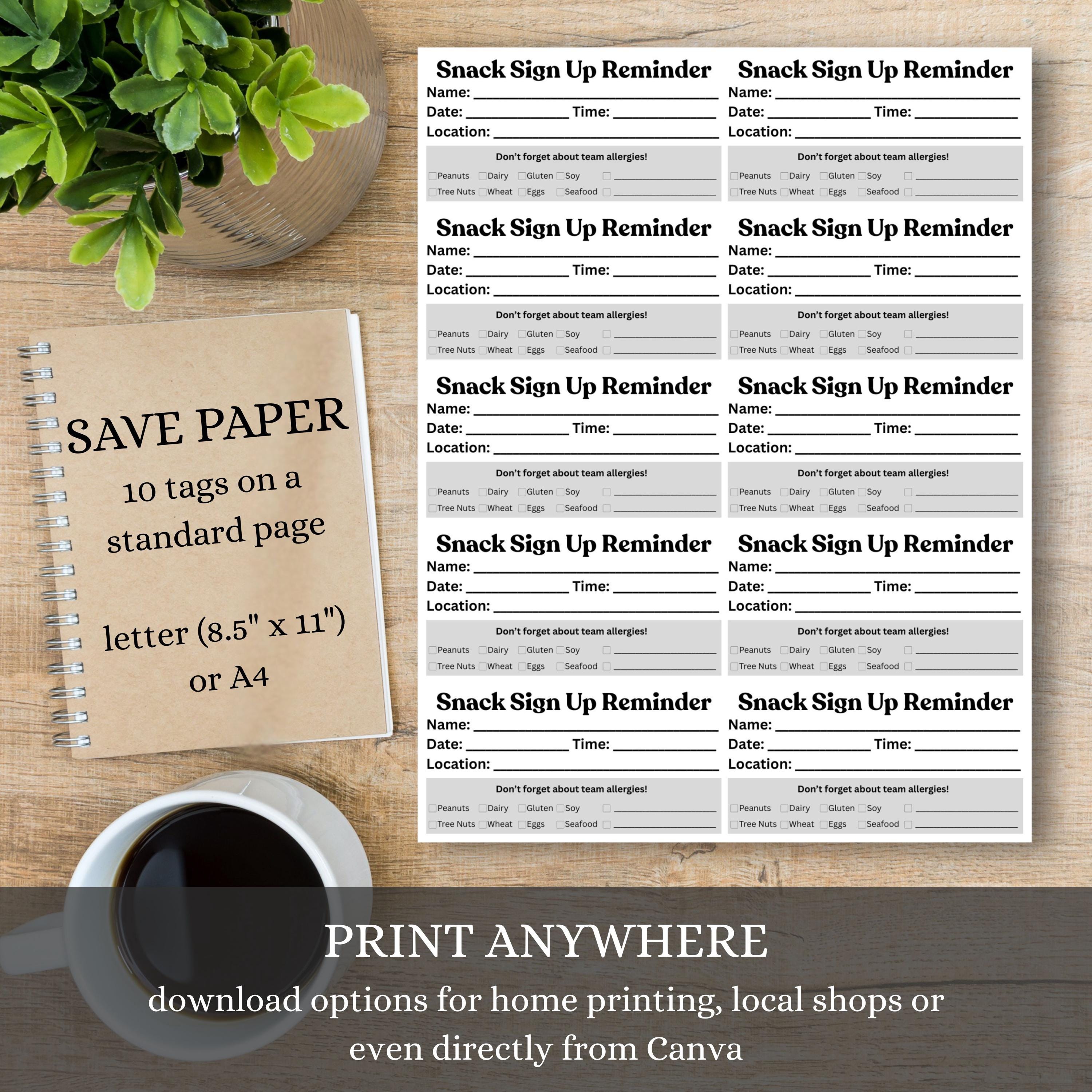 Swim Snack Sign-up Sheet + Reminder Cards | Ready-to-print Files and ...
