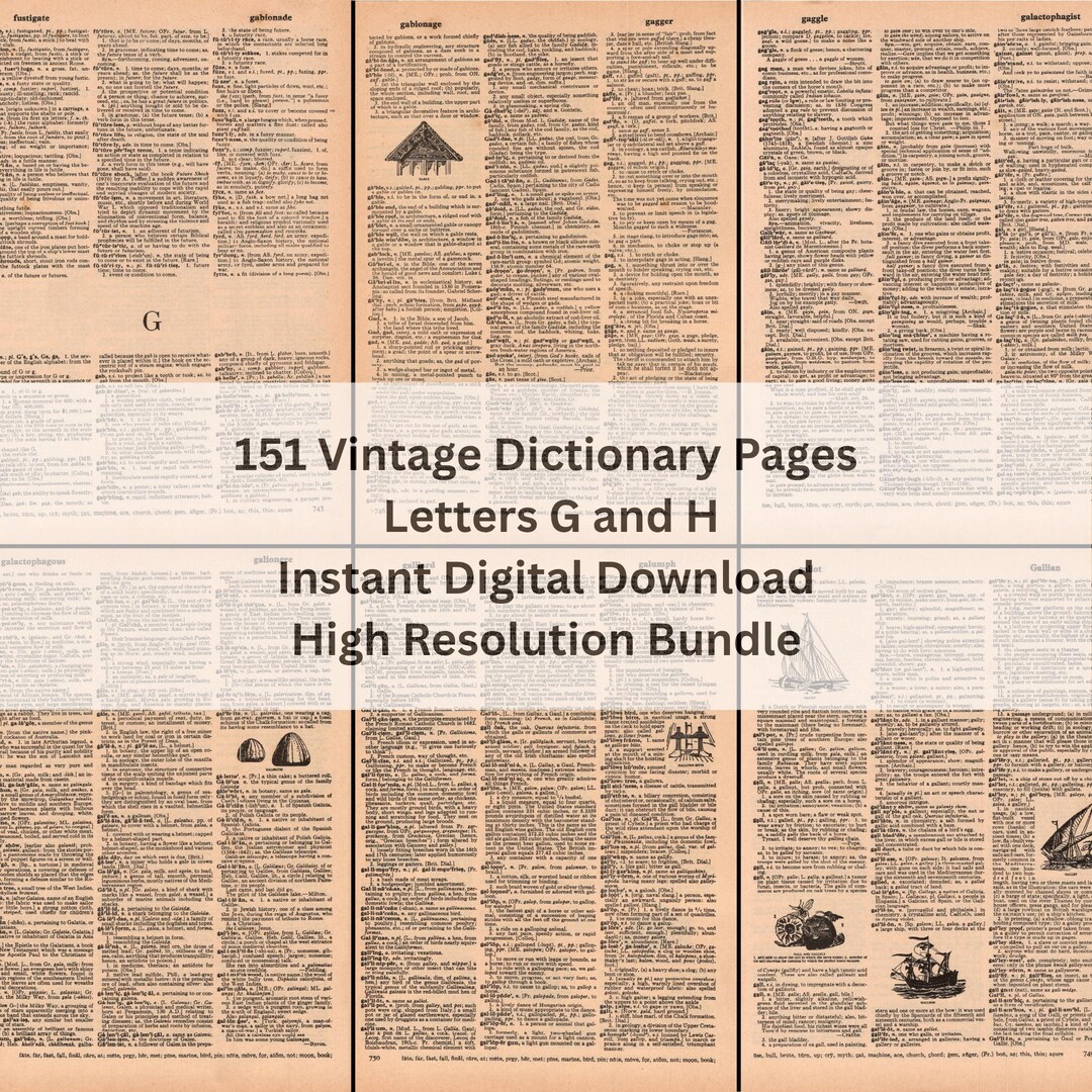 Vintage English Dictionary Pages: Letters G & H - High Resolution ...
