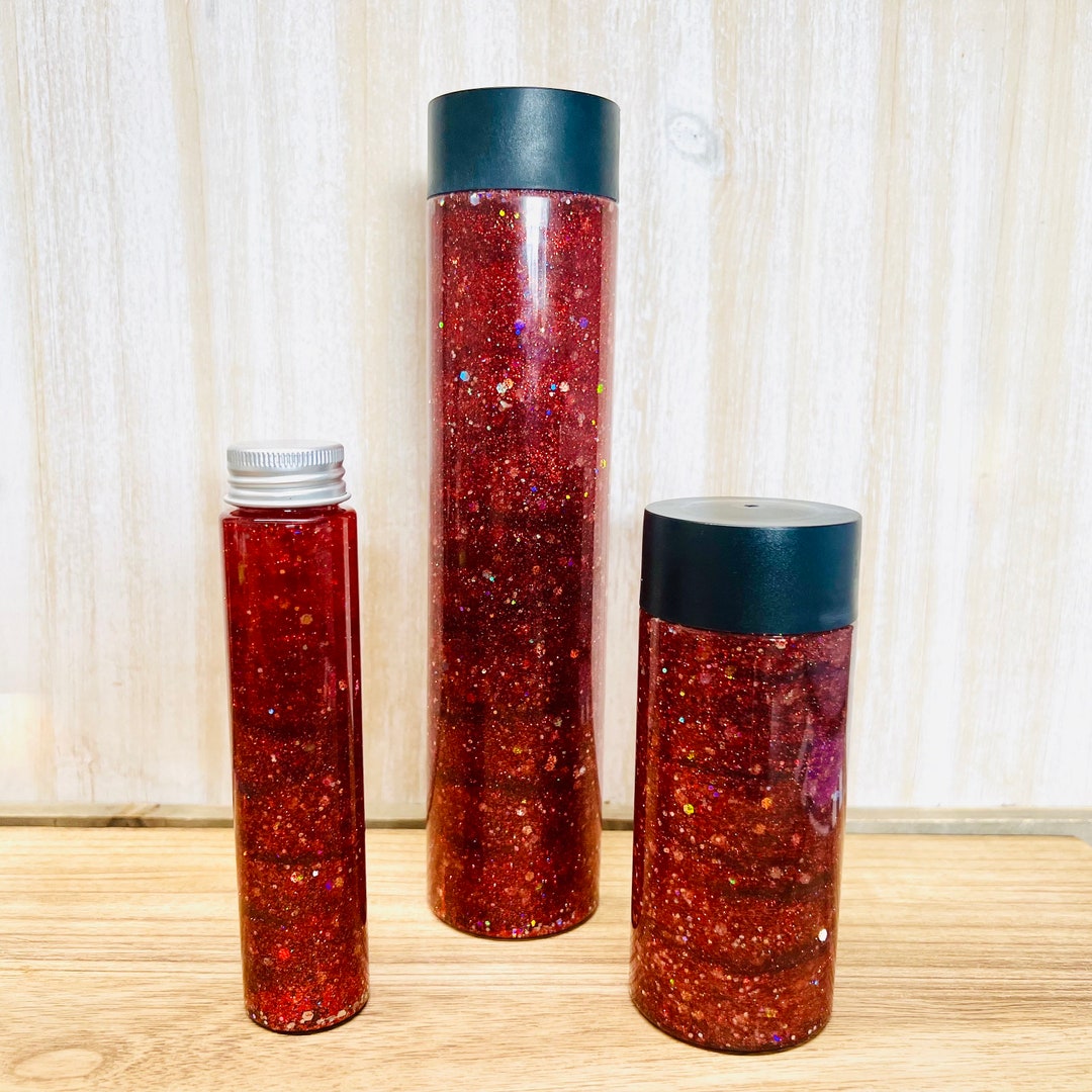Red Glitter Sensory Bottle: Calming Tool for Self Regulation, Stress ...