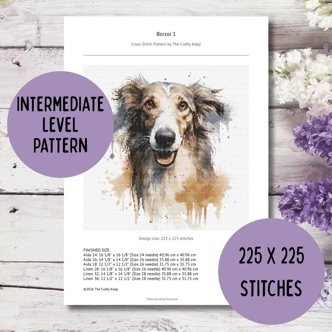 Borzoi Cross Stitch Pattern | Large Pattern | Instant PDF Download - Etsy