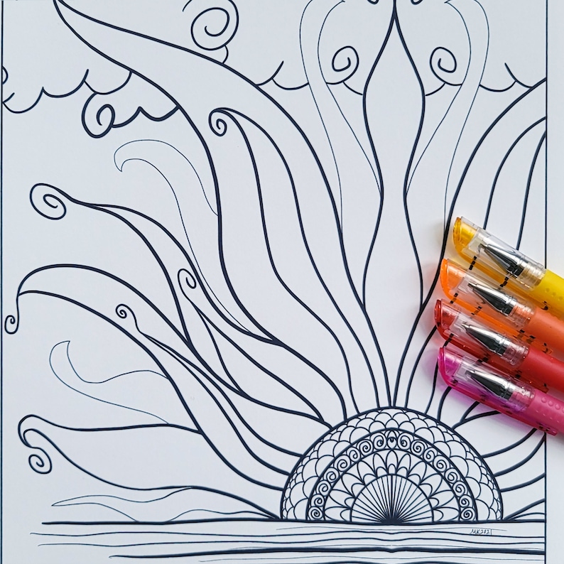 Coloring Page 'sunrise', Instant Download, Print at Home, Color Your ...