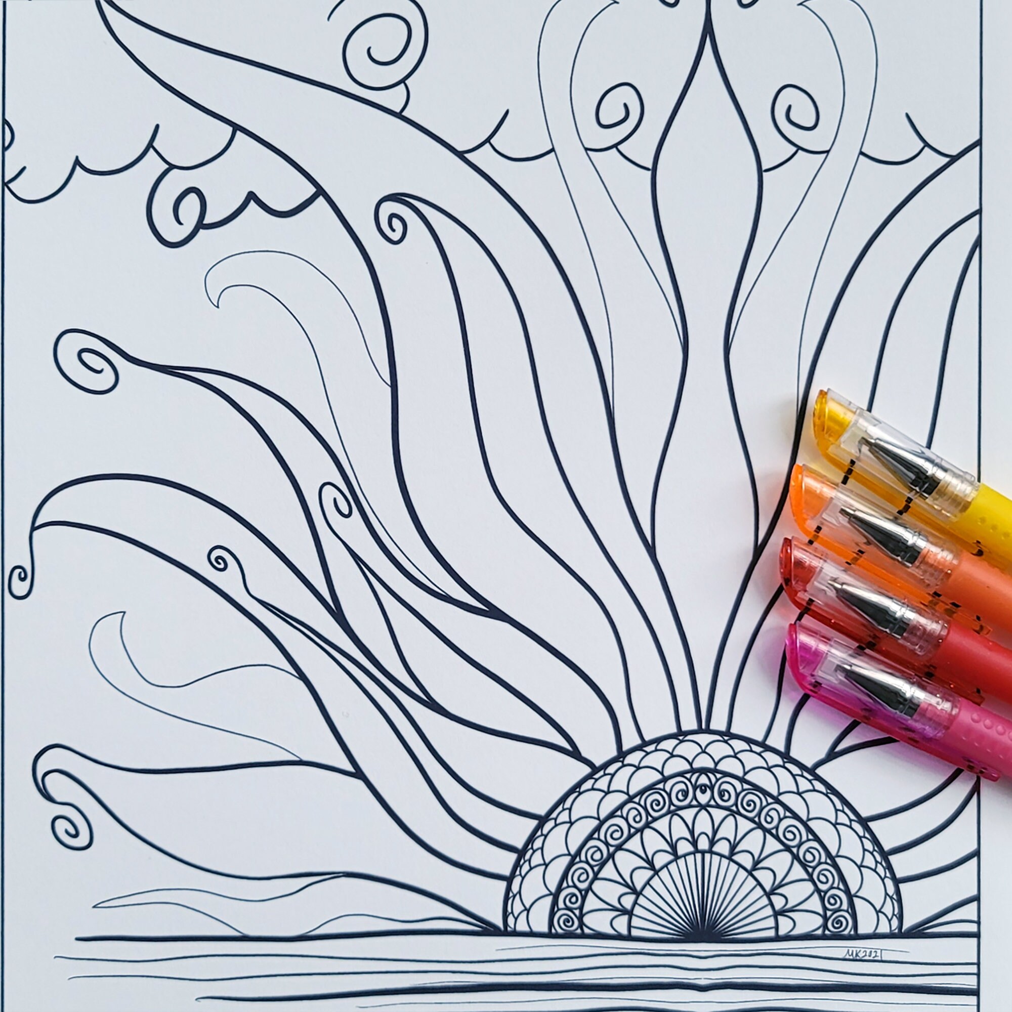 Coloring Page 'sunrise', Instant Download, Print at Home, Color Your ...