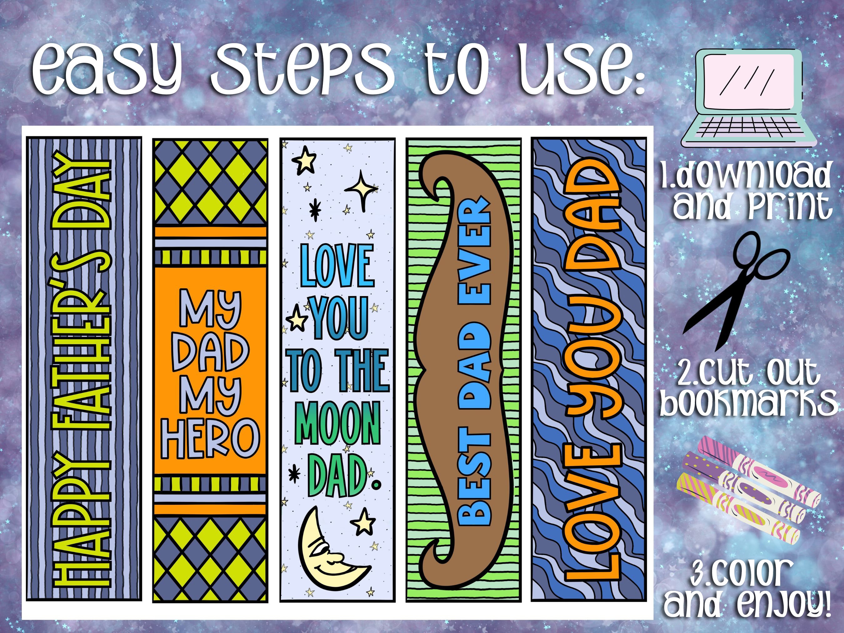 Printable Father's Day Bookmarks, Print at Home, DIY Father's Day ...