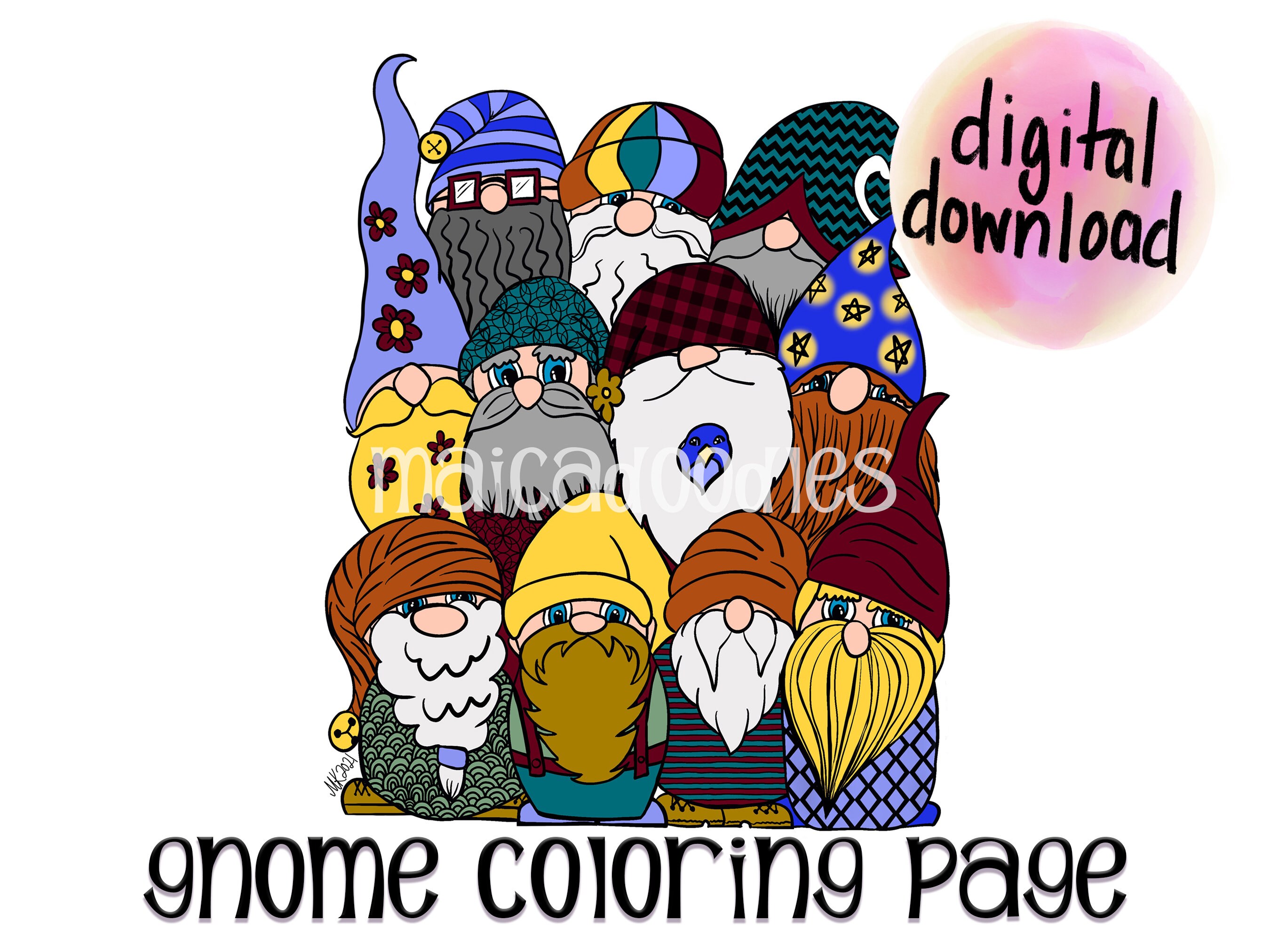 Coloring Page 'gnomes' | Instant Download | Print at Home | Color and ...