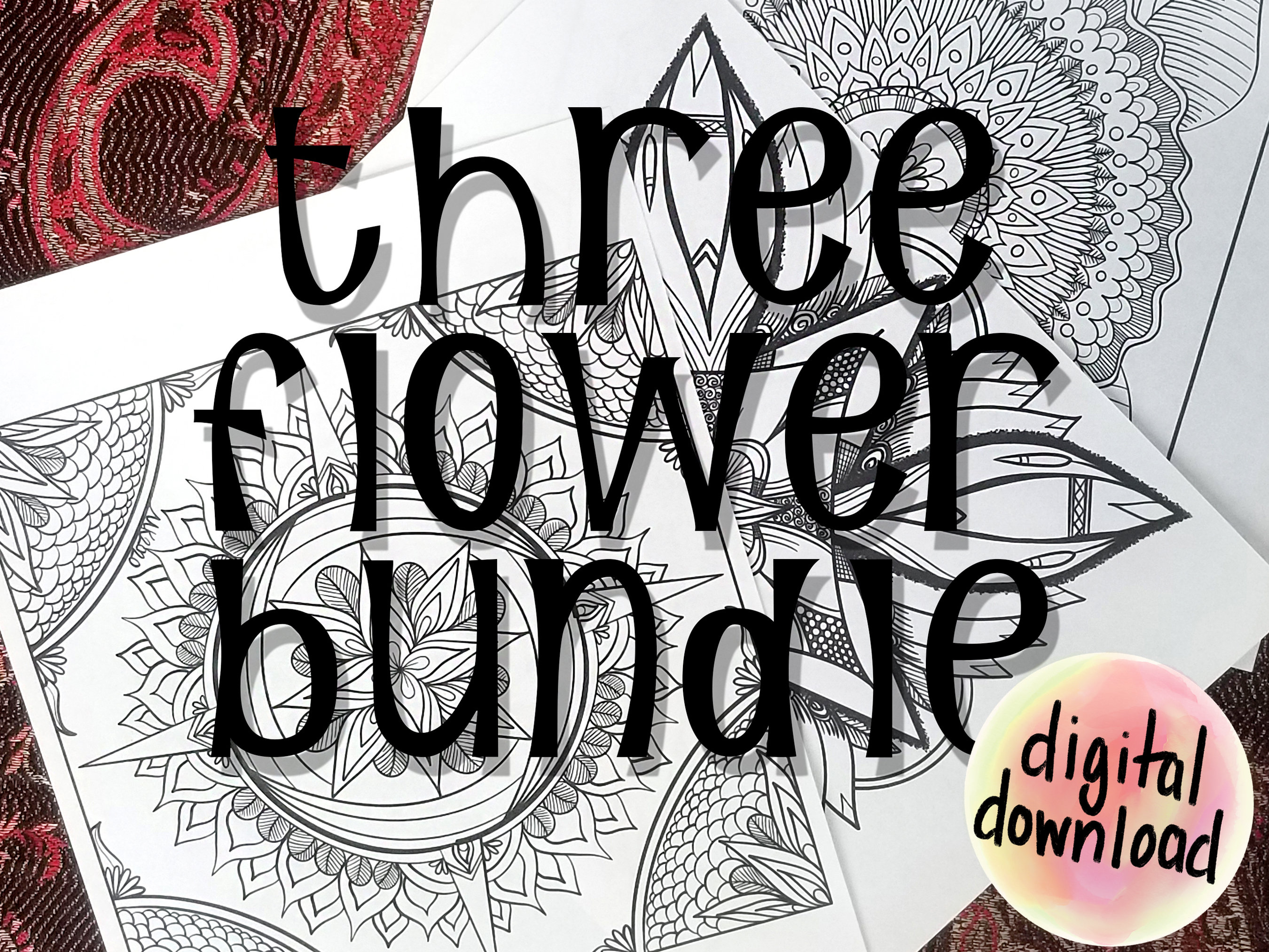 Three Flower Coloring Page Bundle Instant Download Print - Etsy