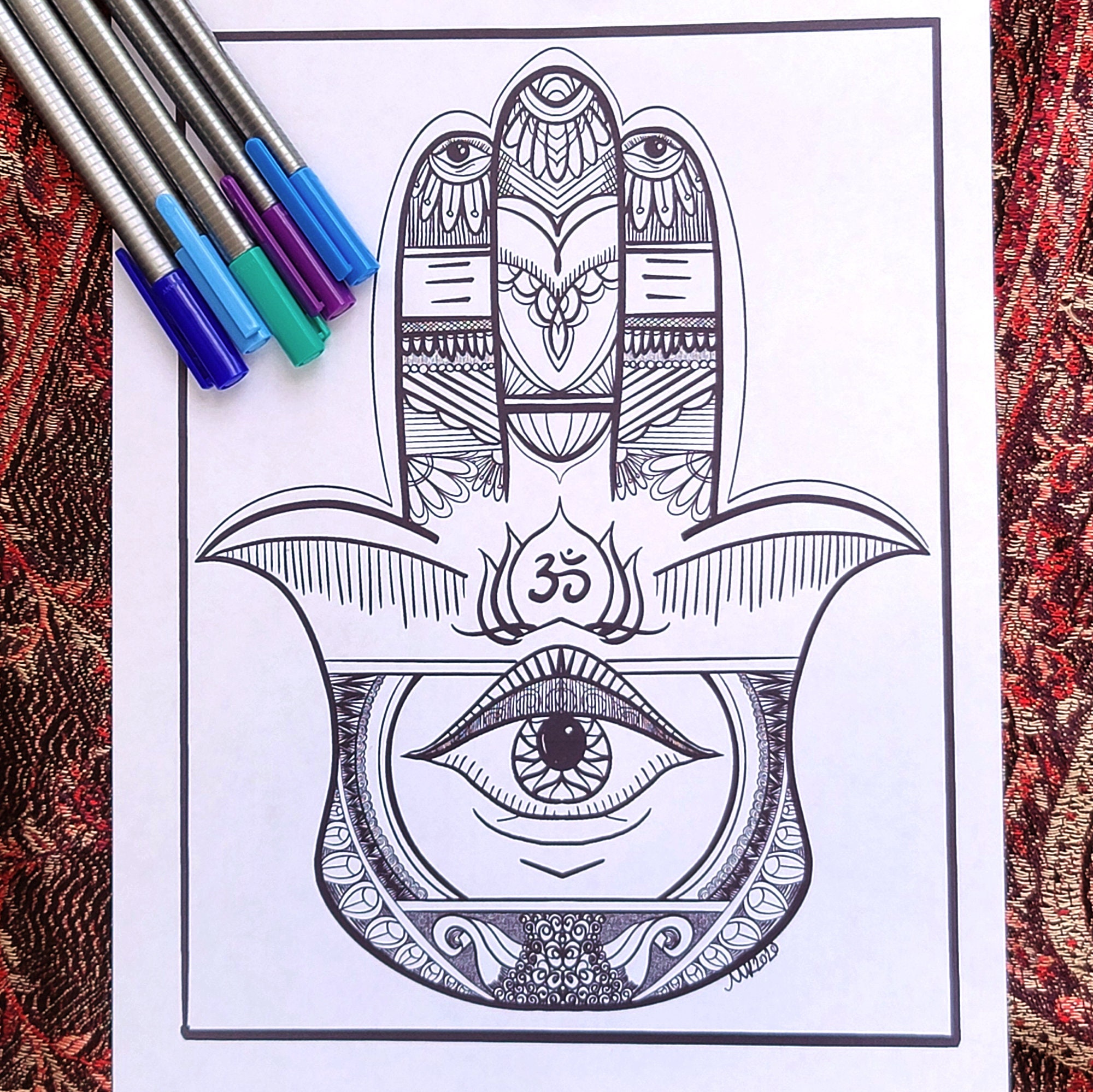 Coloring Page-'first,' Hamsa, Hamsa Hand, Instant Download, Om Hamsa ...