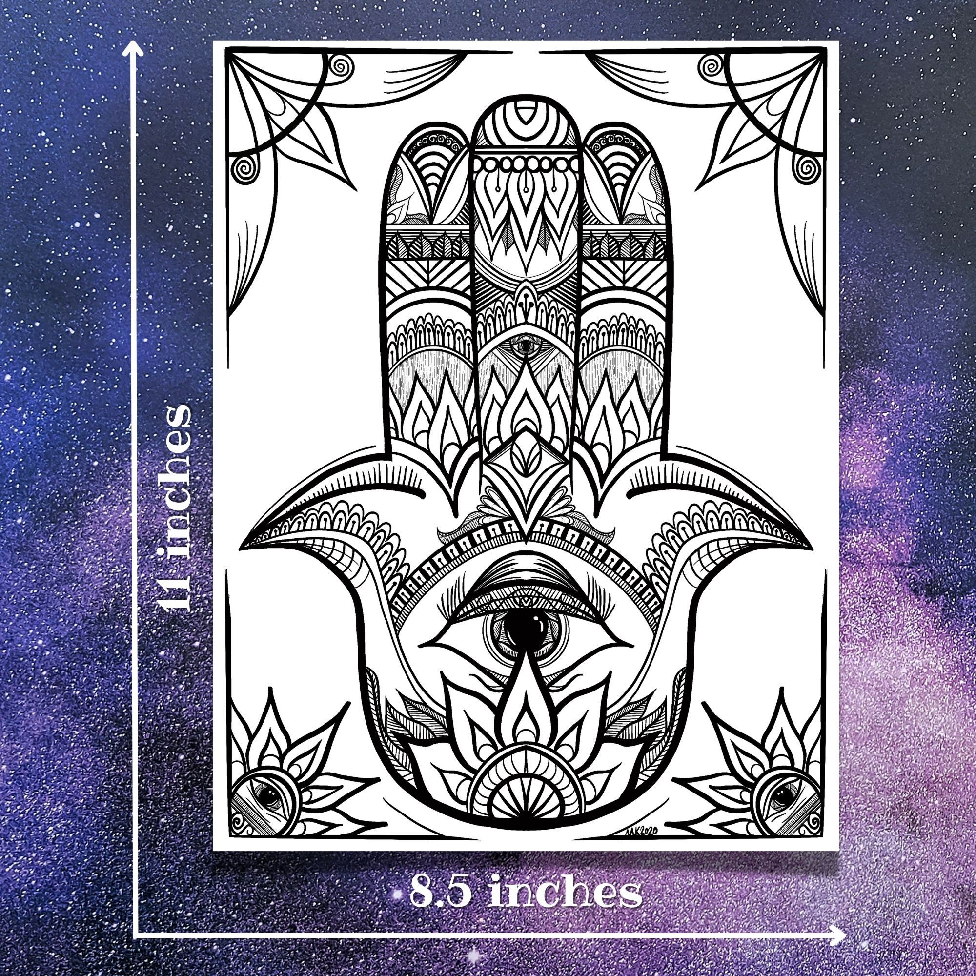 Five Hamsa Coloring Page Bundle, Five Unique Designs, Instant Download ...