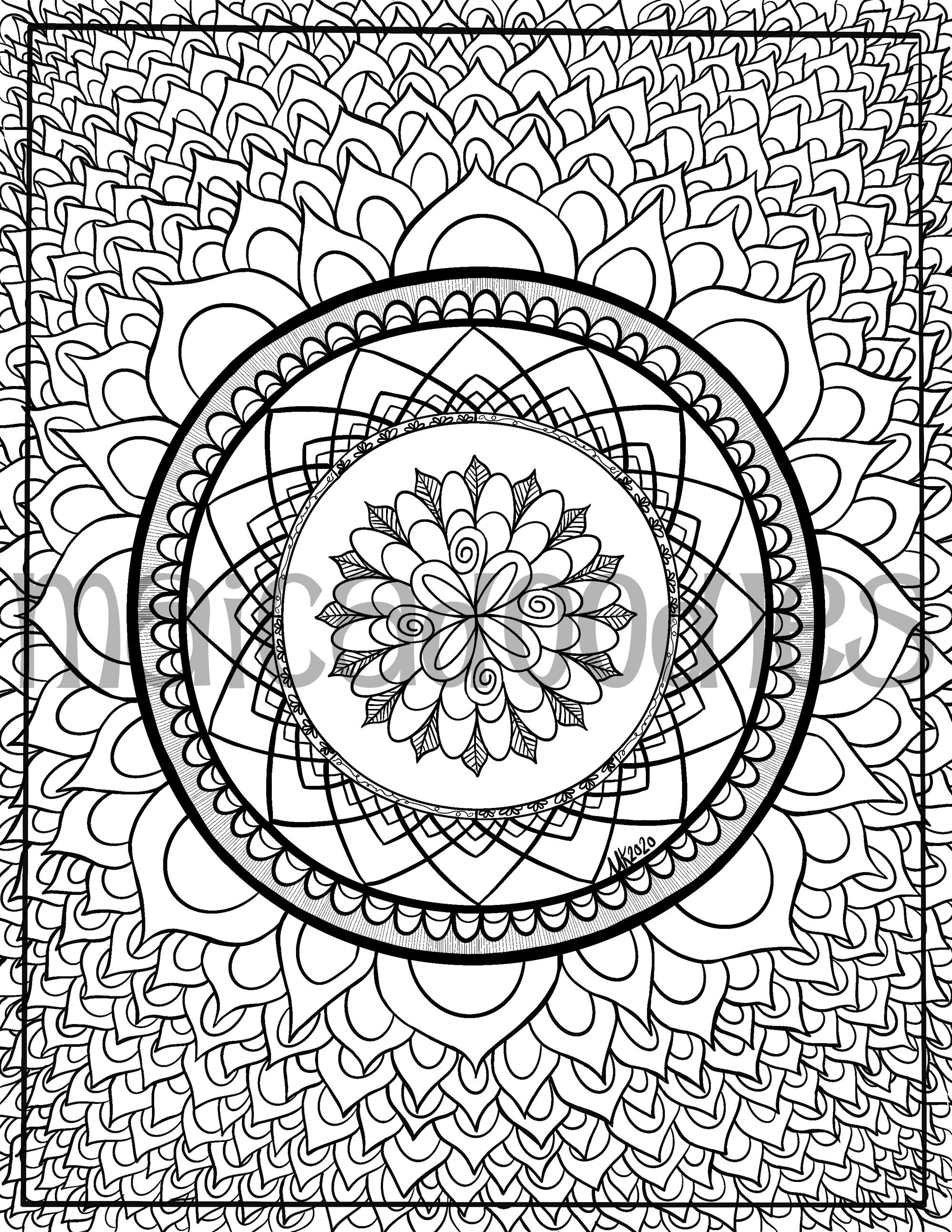Coloring Page 'full,' Instant Download, Print at Home, Flower Coloring ...