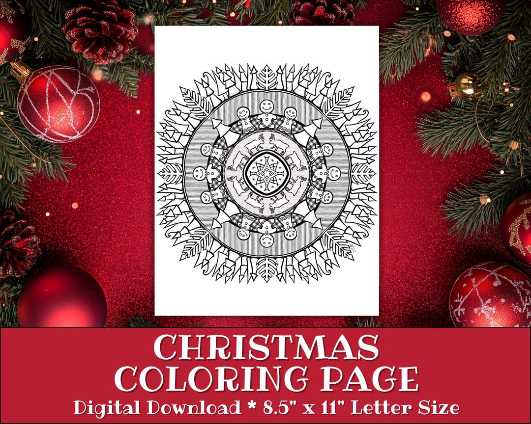 Christmas Mandala, Coloring Page, Holiday Mandala, Gingerbread Mandala ...