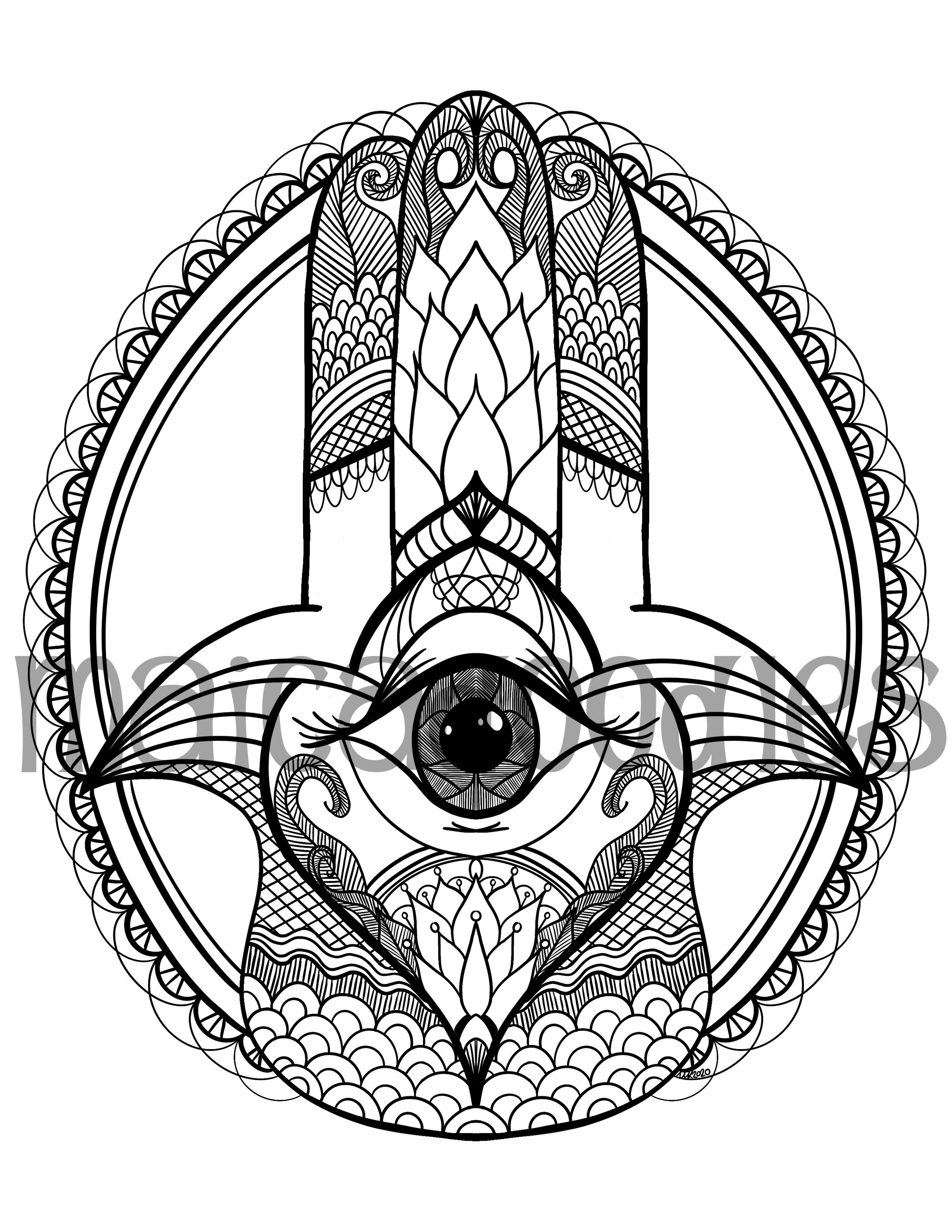 Five Hamsa Coloring Page Bundle, Five Unique Designs, Instant Download ...