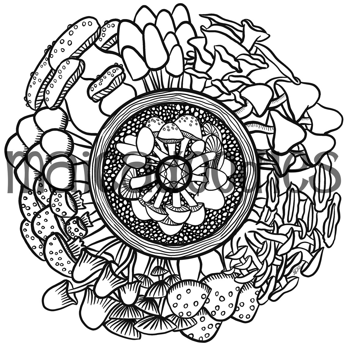 Coloring Page, 'mushroom Delight', Adult Coloring Pages, Instant ...