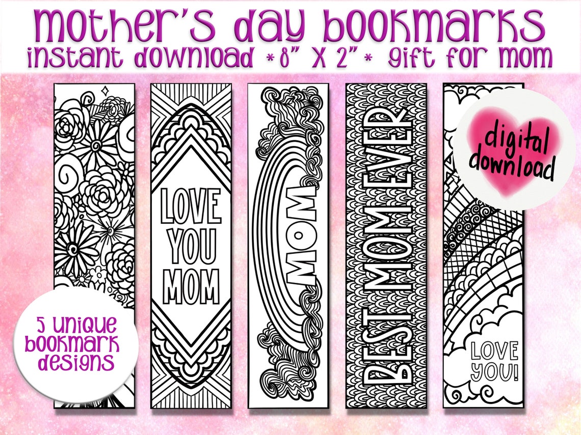 Printable Mother's Day Bookmarks, Print at Home, Bookmark DIY, Last ...