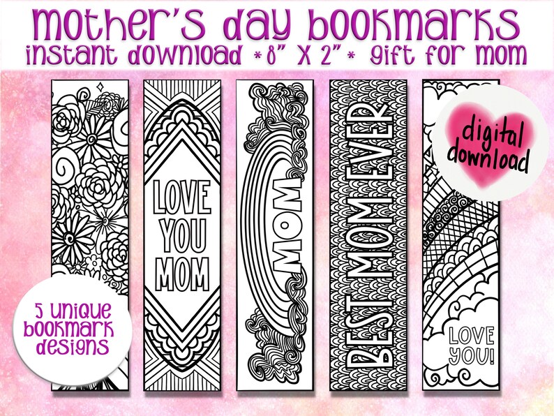 Printable Mother's Day Bookmarks, Print at Home, Bookmark DIY, Last ...