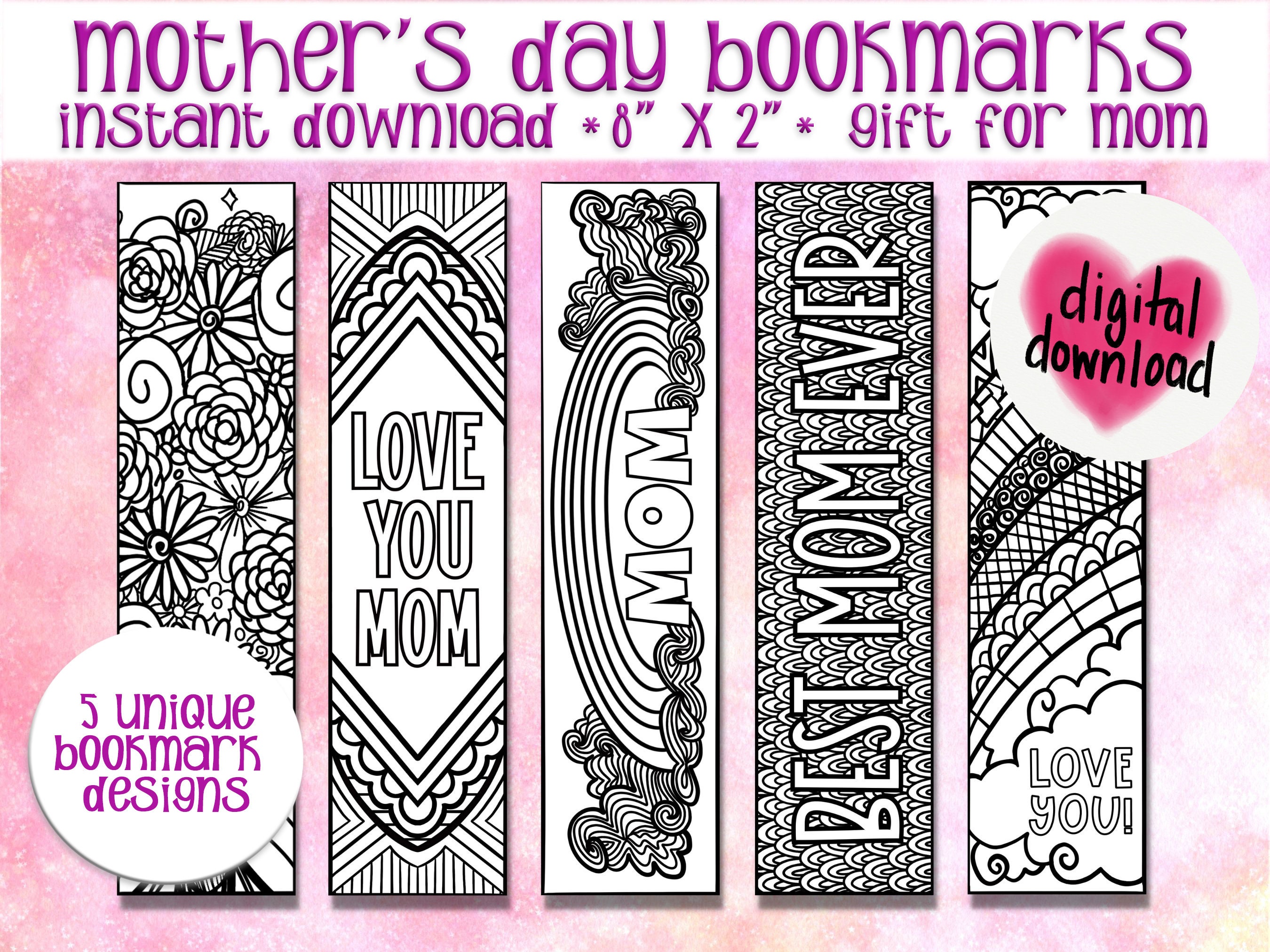 Printable Mother's Day Bookmarks, Print at Home, Bookmark DIY, Last ...