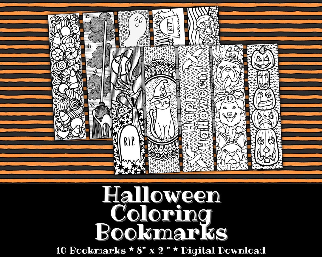 Halloween Bookmarks, 10 Coloring Bookmarks, Printable Bookmarks ...