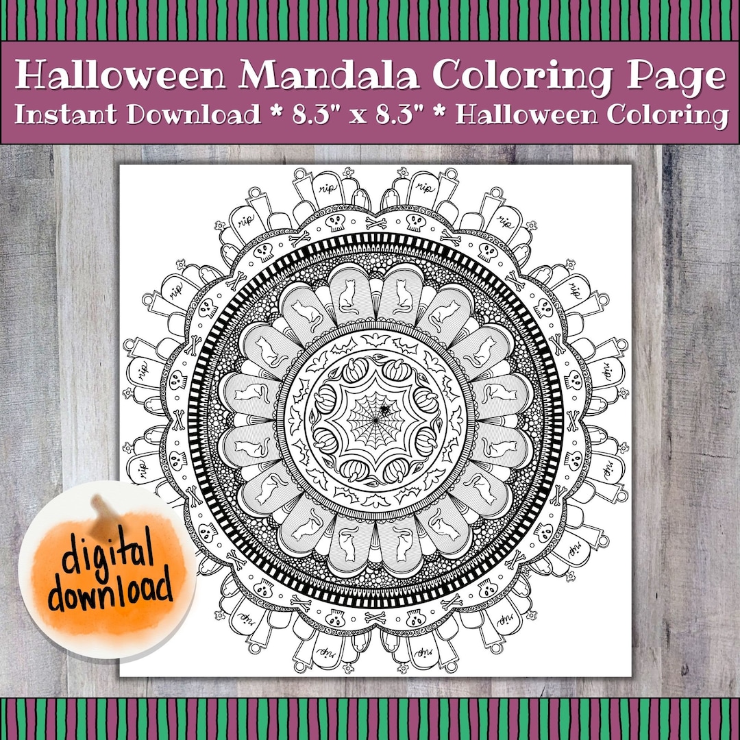 Halloween Mandala Coloring Page, Instant Download, Print at Home ...