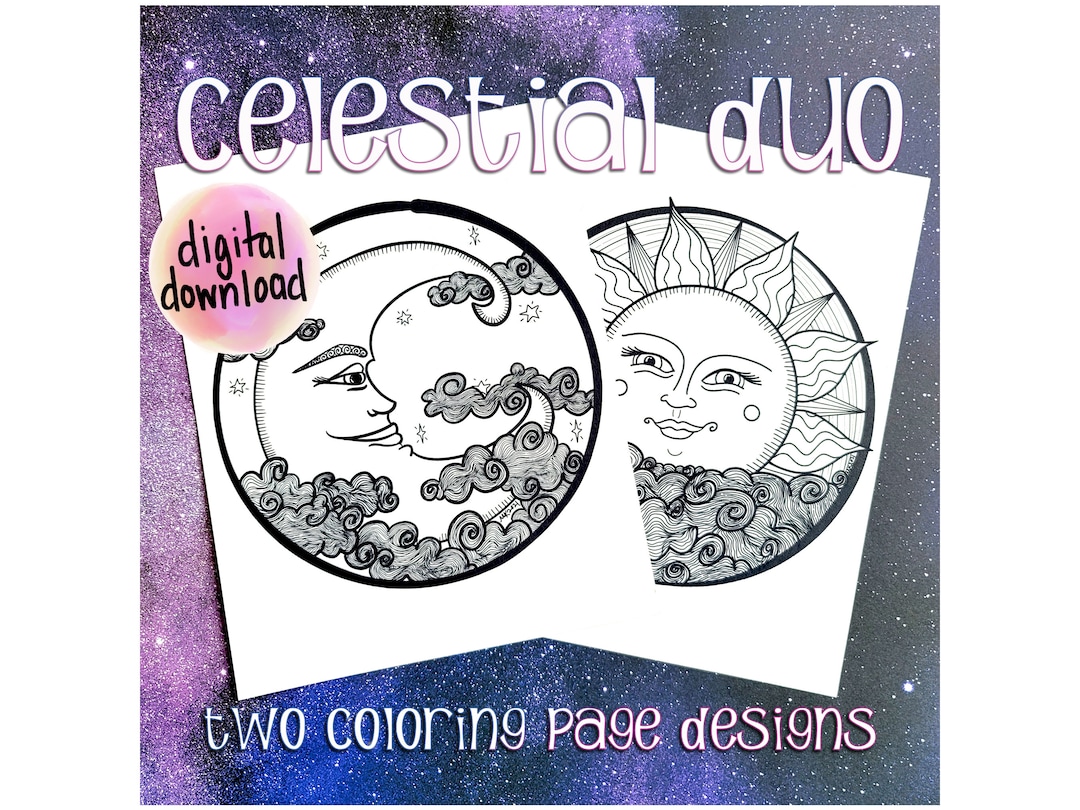 Sun and Moon Coloring Pages, Instant Download, Print at Home, Sun and ...