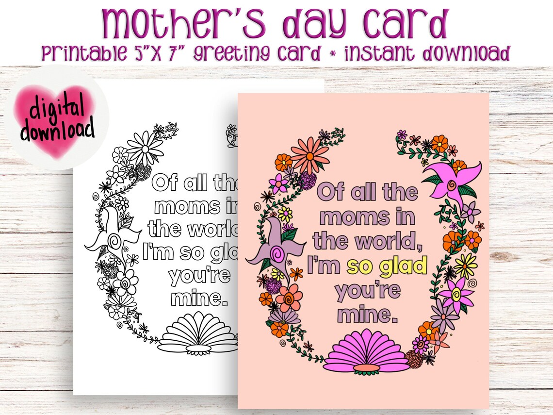 Printable Mother's Day Card, Instant Download, Happy Mother's Day Card ...