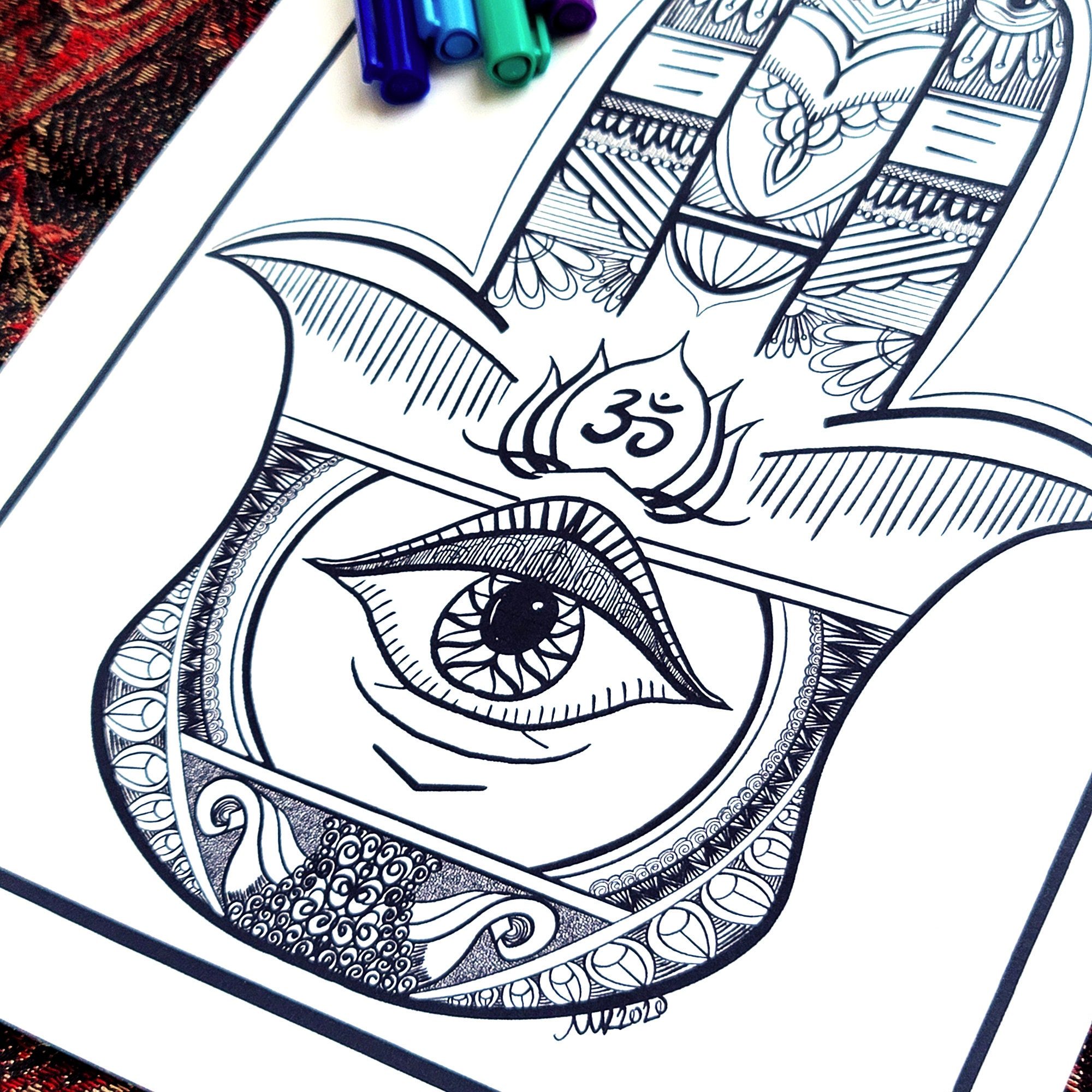 Coloring Page-'first,' Hamsa, Hamsa Hand, Instant Download, Om Hamsa ...